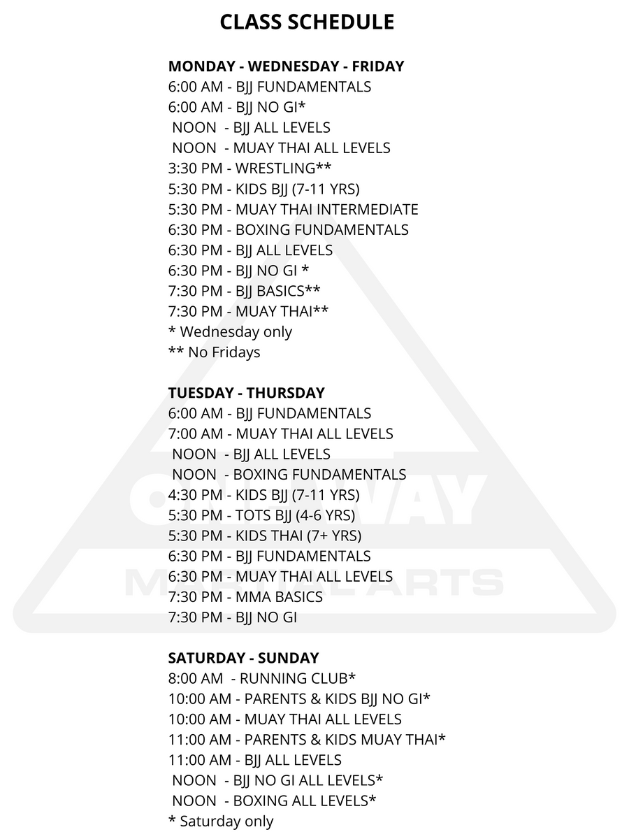 Schedule | One Way Martial Arts